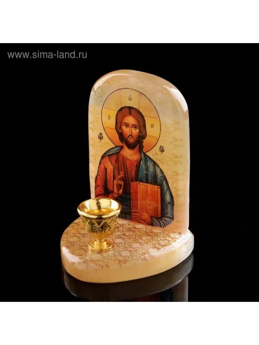 Икона с подсвечником из селенита «Иисус»
