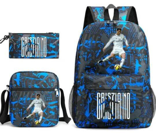 Футбольный набор 3 в 1: рюкзак, сумка, пенал с принтом Cristiano Ronaldo , 43×29×15 см, 660 г, водоотталкивающий, для школьников