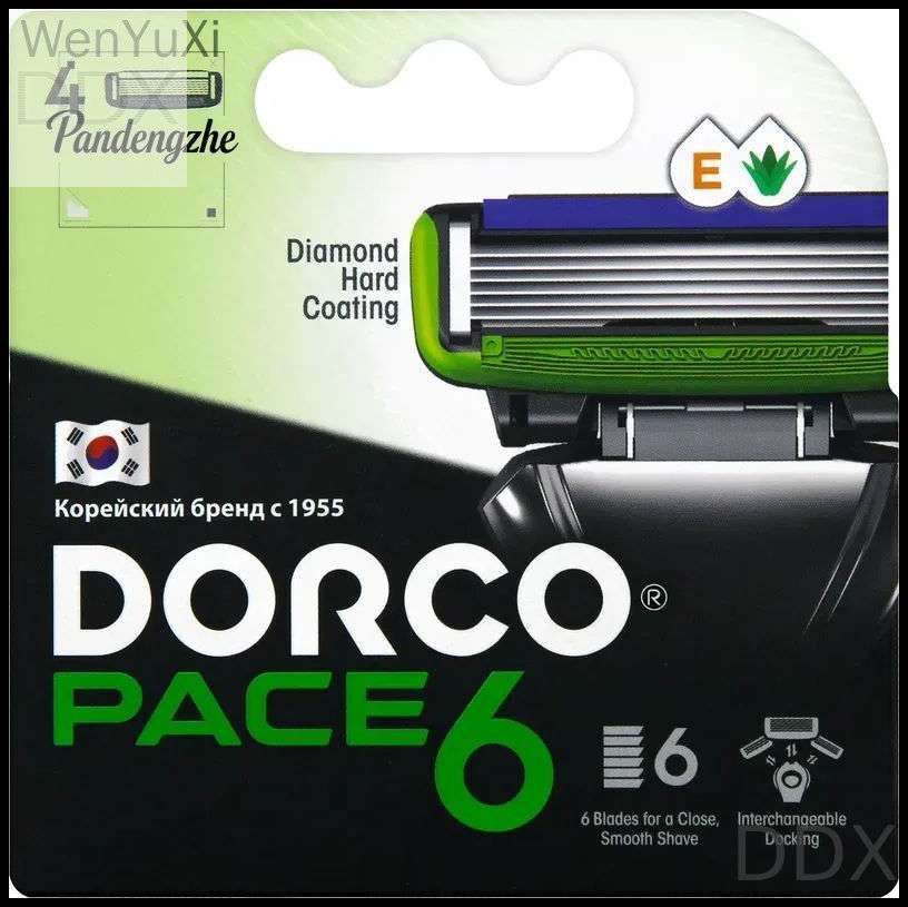 Dorco Сменные кассеты PACE6, 6 лезвий, крепление PACE, увл. полоса (4 сменные кассеты)