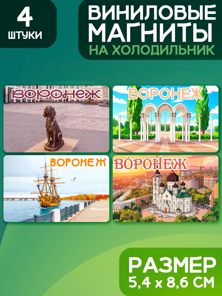 Магниты Воронеж. 4 шт размером 5,4*8,6 см.