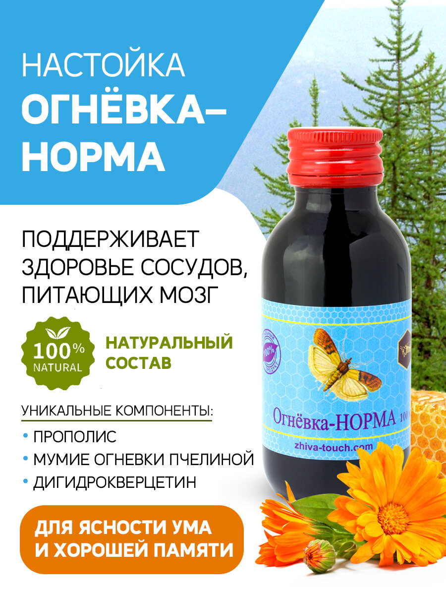 Настойка Огневка Норма - сосуды головного мозга, гипертония, артериальное давление 100 мл