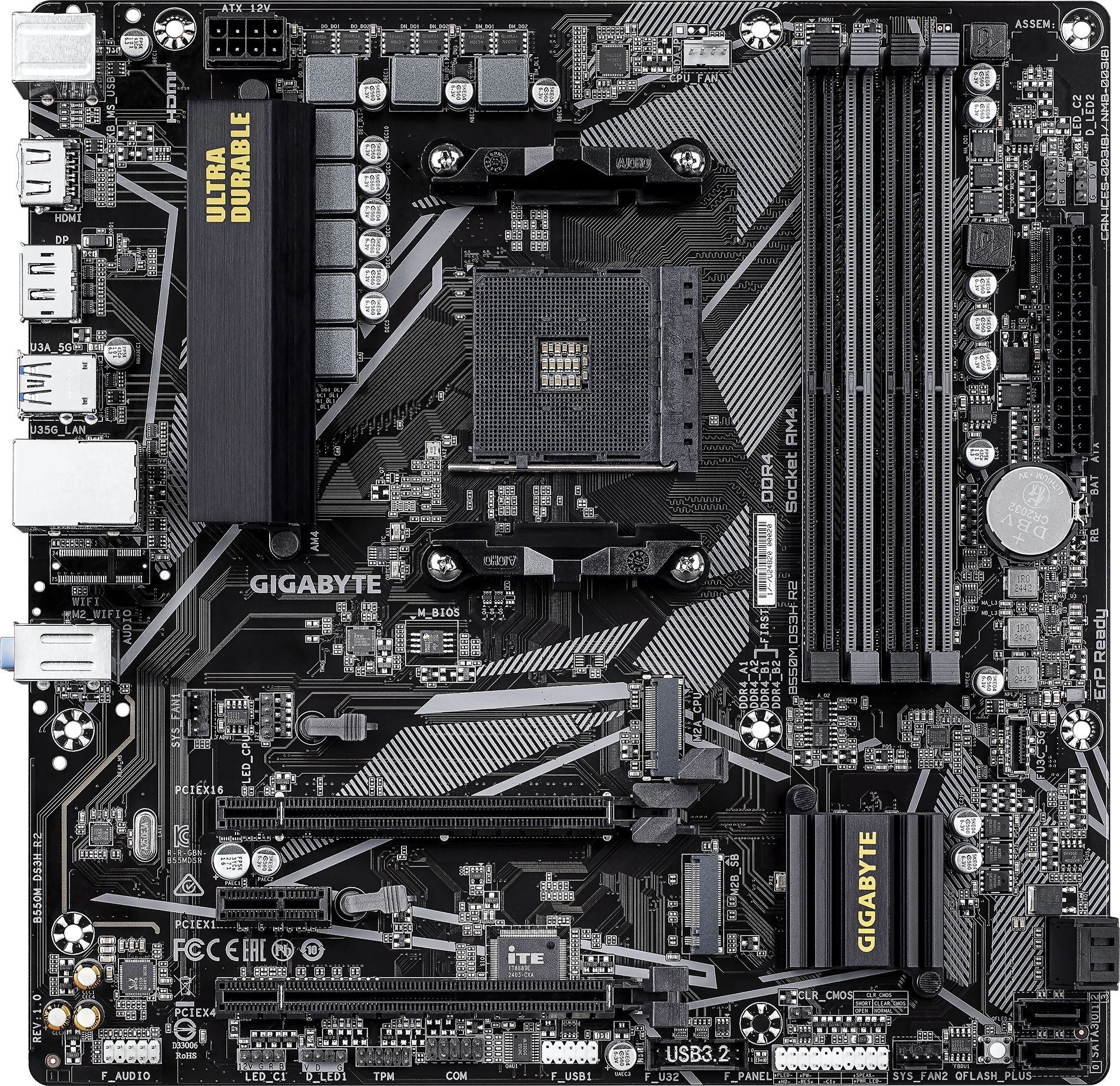 Материнская плата Gigabyte B550M DS3H R2 Soc-AM4 AMD B550 4xDDR4 mATX AC 97 8ch(7.1) GbLAN RAID+HDMI+DP