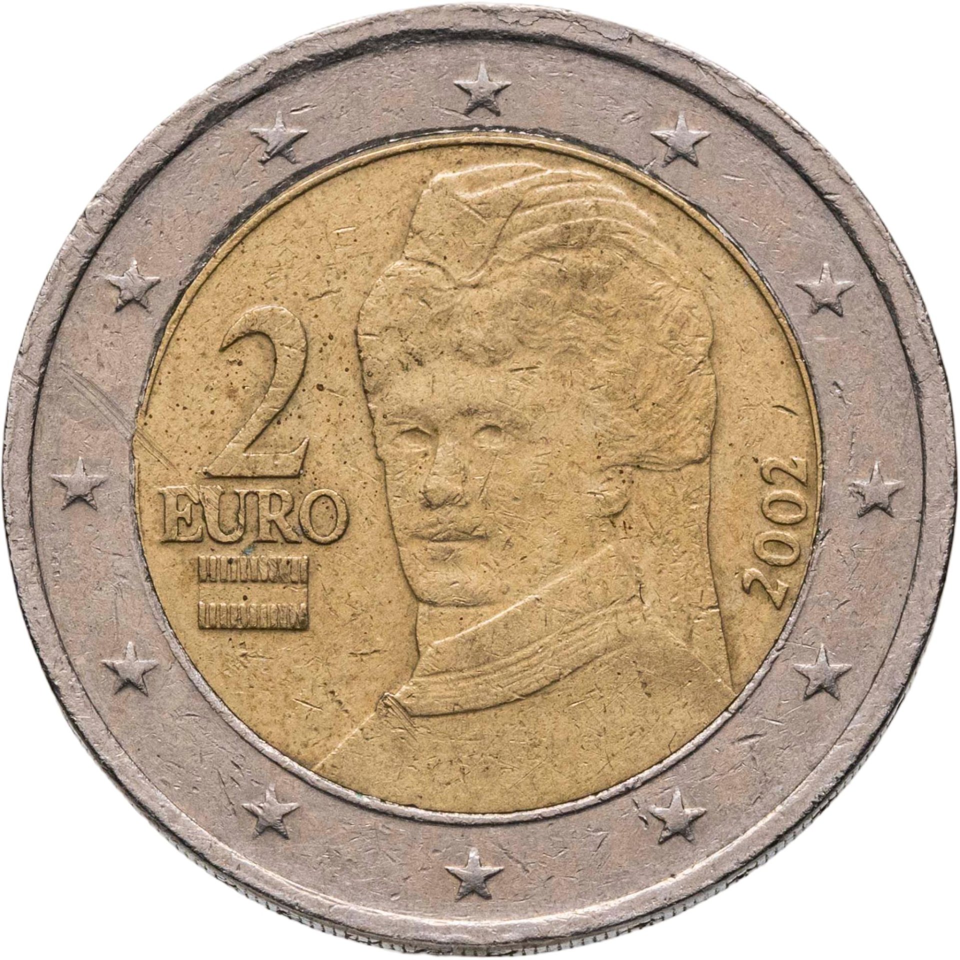 Австрия 2 евро euro 2002, Биметалл, в сохранности VF