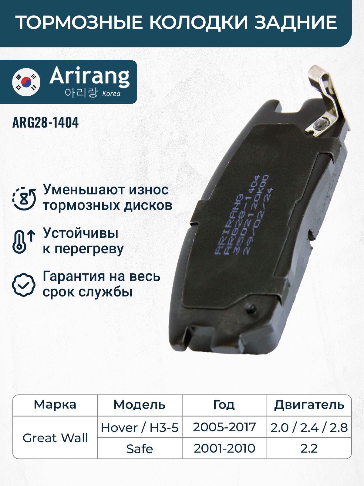 Колодки тормозные задние дисковые GREAT WALL Safe, Hover H3, Hover H5 / OEM 3502120K00