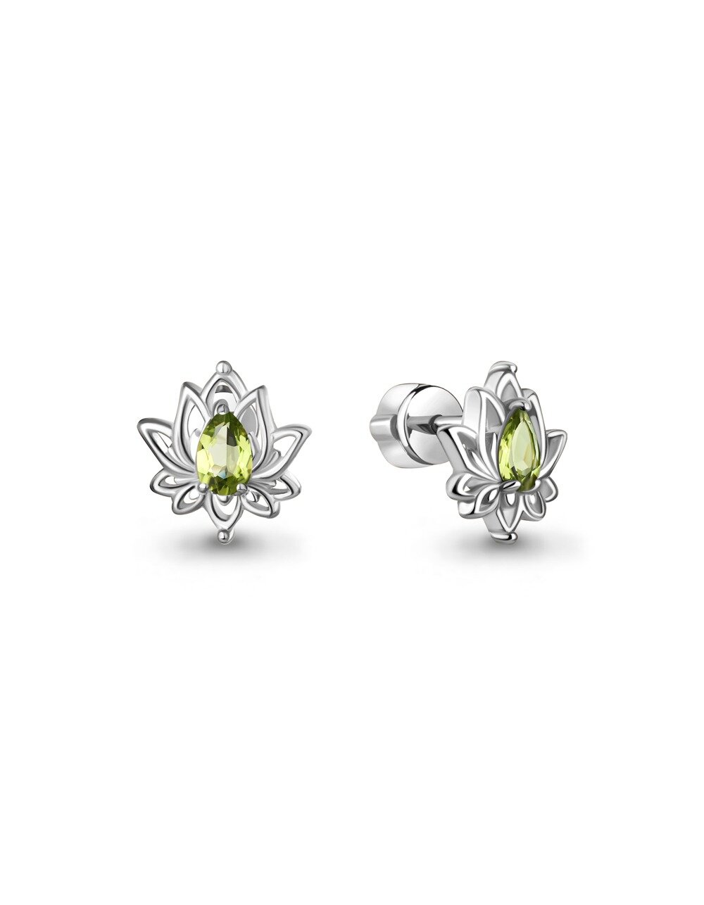 Серьги пусеты серебро, 925 проба, родирование, хризолит