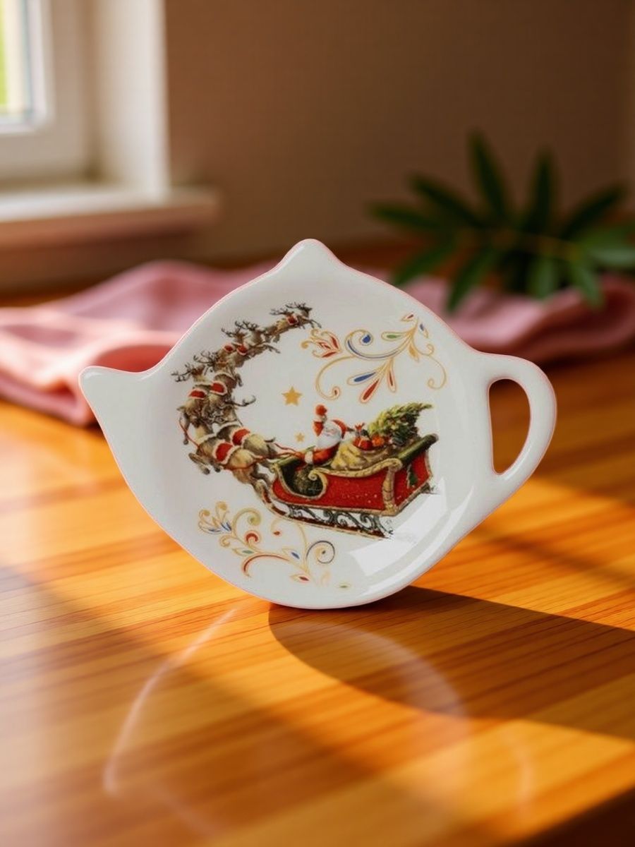 Подставка под чайный пакетик новогодняя Доляна Сани Деда Мороза , 12 *9* 1.5 см, доломит
