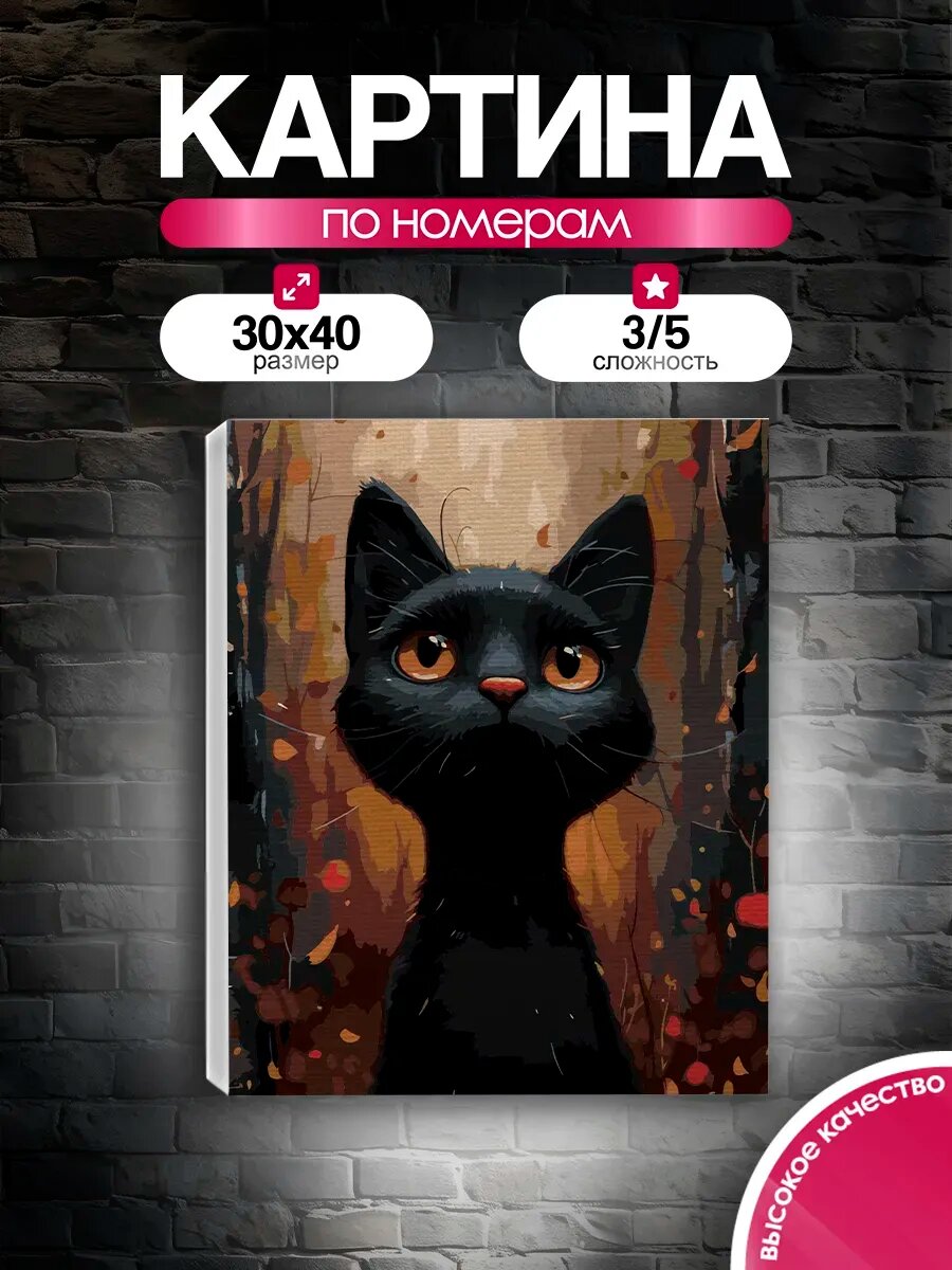 Картина по номерам 30x40 Черный котенок