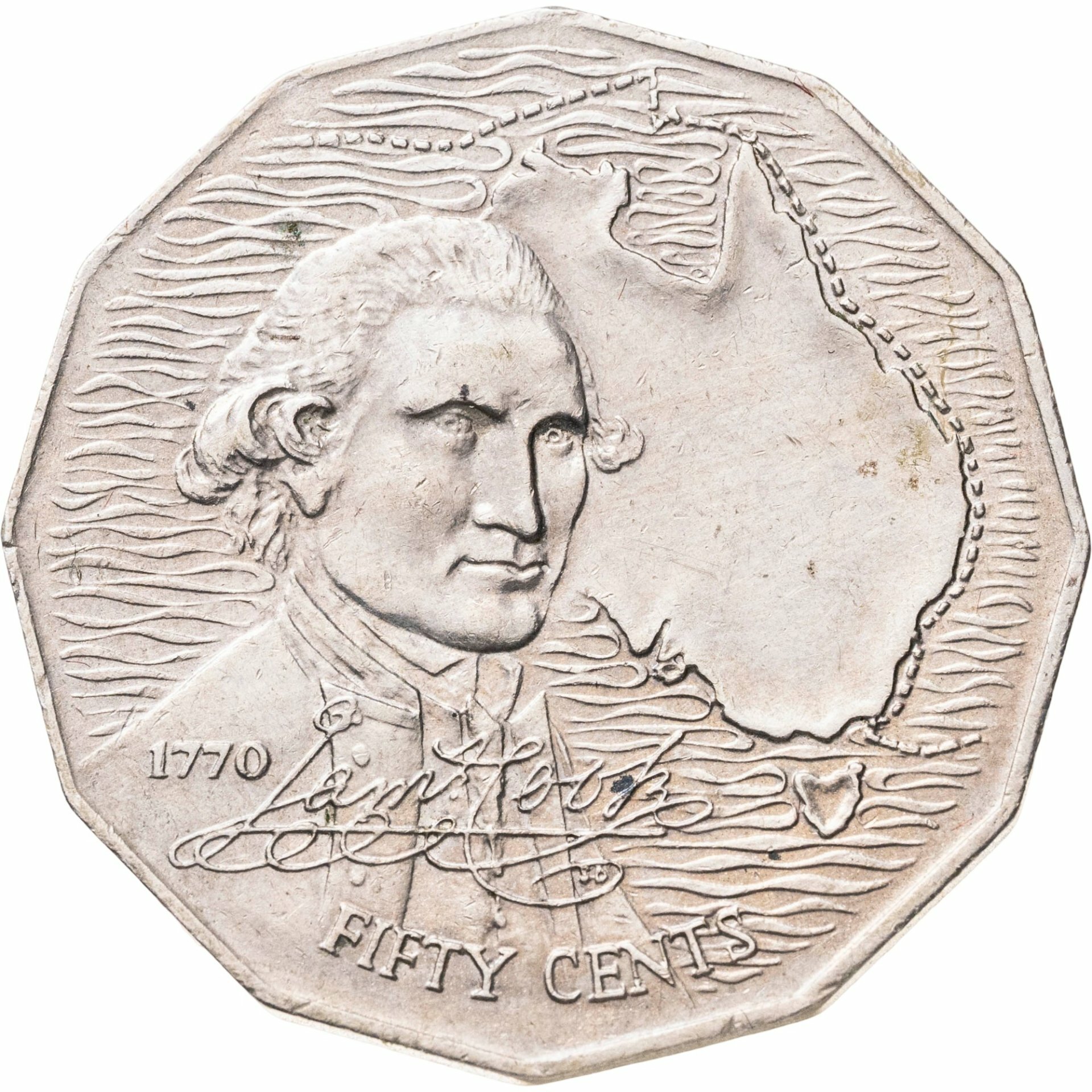 Австралия 50 центов cents 1970 200 лет австралийскому путешествию капитана Кука, Мельхиор медь-никель, в сохранности XF