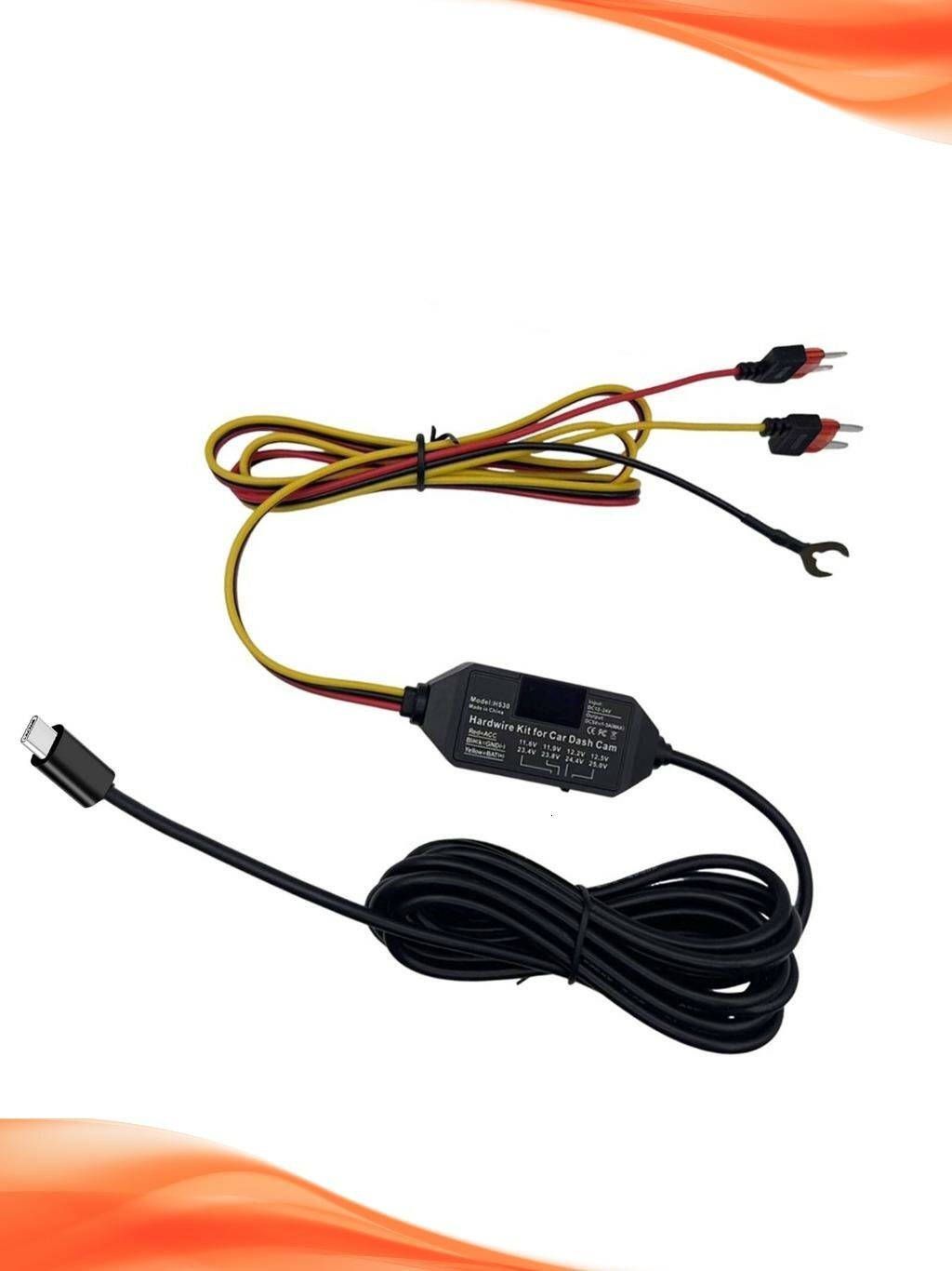 USB-C-адаптер питания для автомобильного регистратора с отображением тока, прямая голова