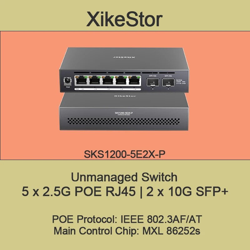 XikeStor 5-портовый 2.5G PoE сетевой коммутатор with UK plug