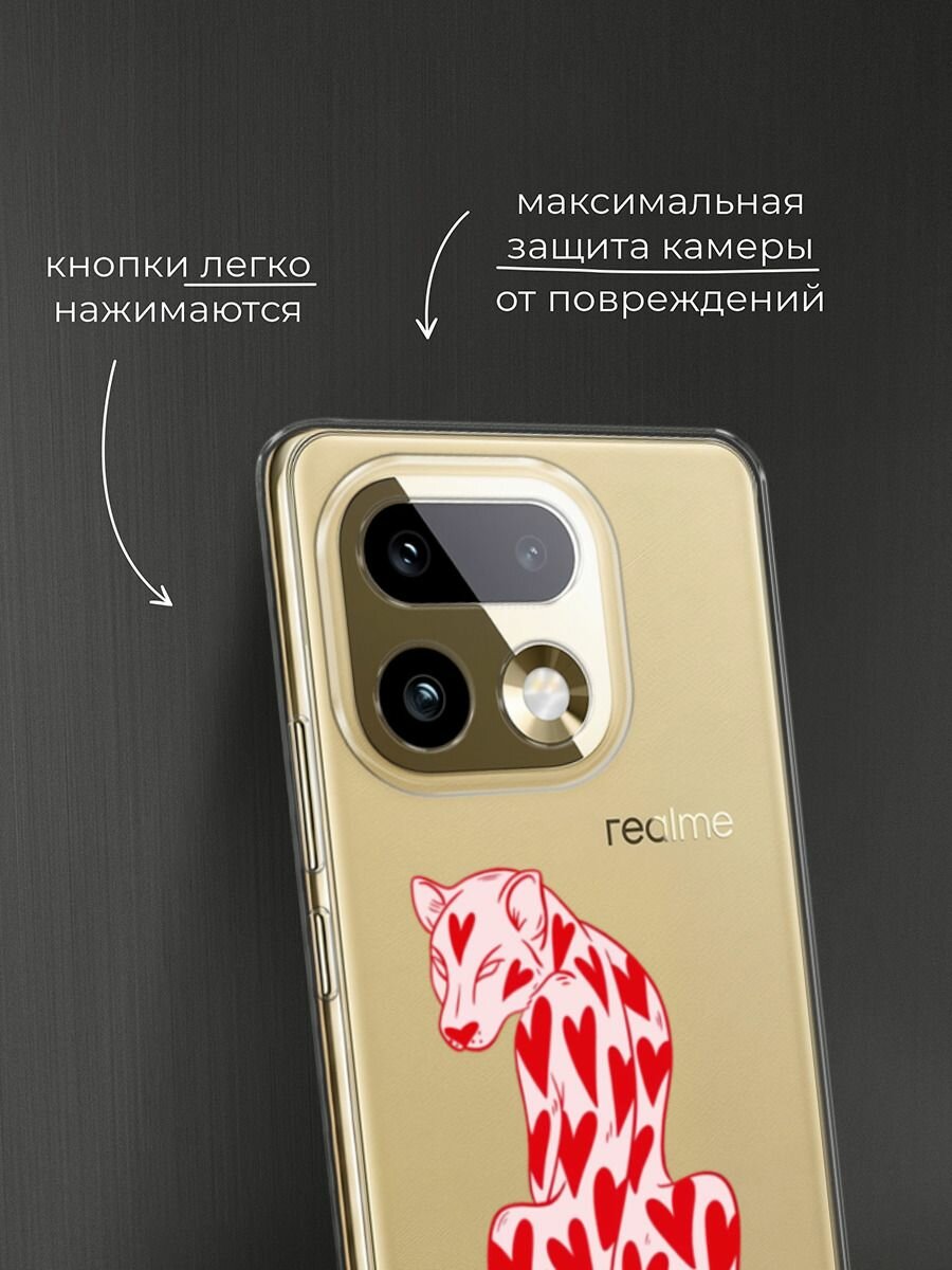 Чехол на Realme 16 Pro+ / Реалме 16 Про+ с принтом Heart panther 2, прозрачный — фото 1