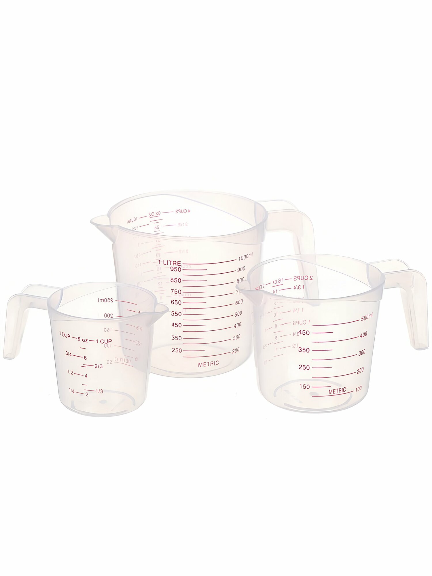 Набор мерных кружек 3 шт, пластиковые кувшины для кухни, мерная емкость для жидкостей, размеры 9, 10.5, 12 см, 107165821