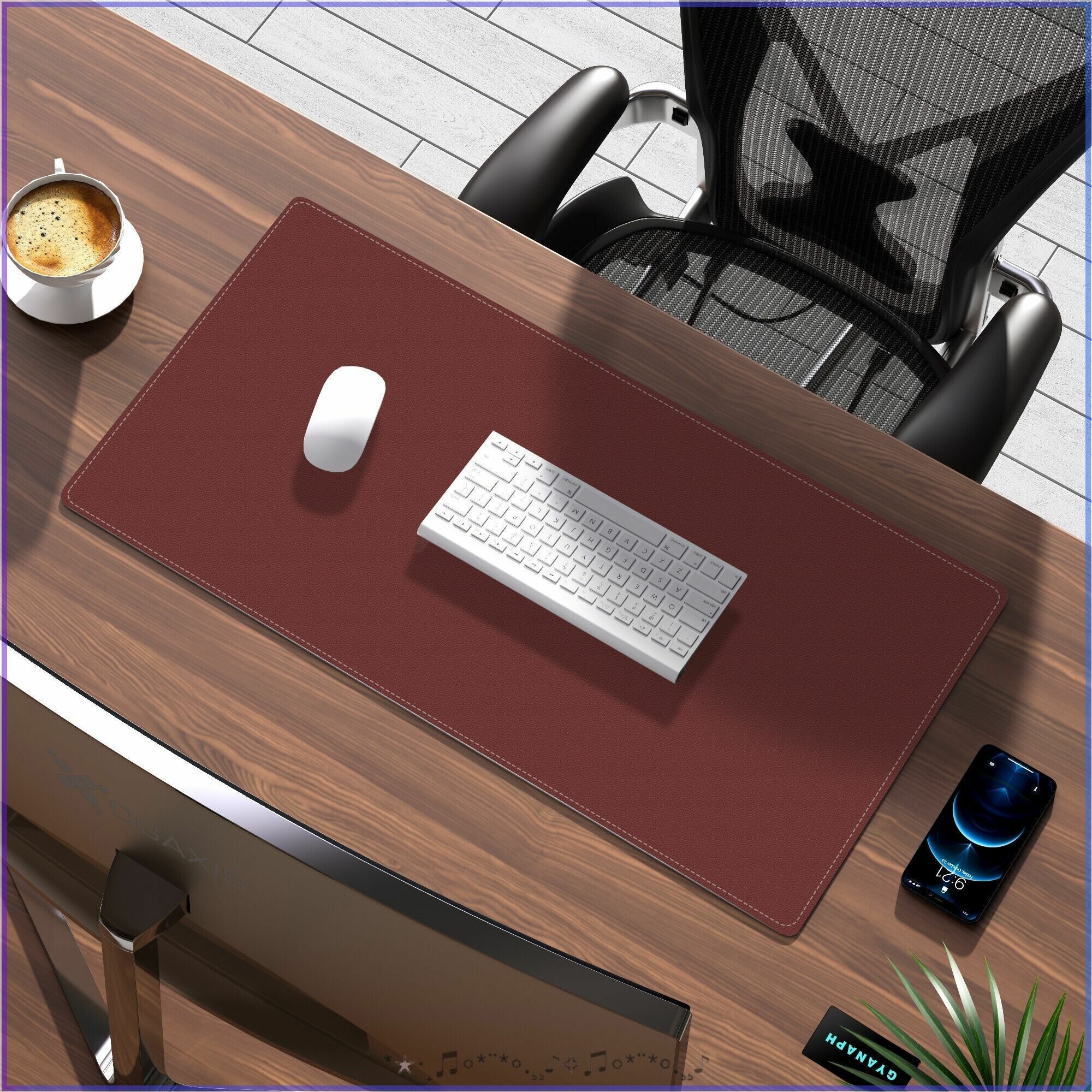 Панель для рабочего стола, GYANAPH, размер-40х90 см, Натуральная кожа, Коричнево-красный