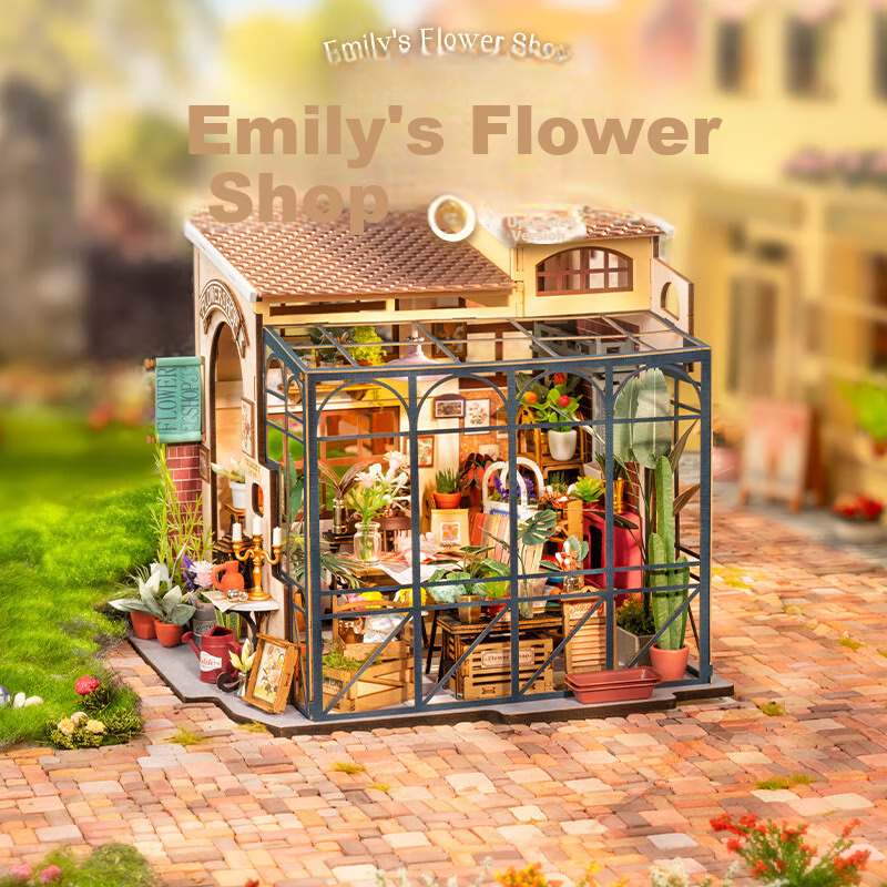Ручная деревянная модель домика Emily's Flower Shop для детей от 14 лет, подарок на день рождения и Новый год
