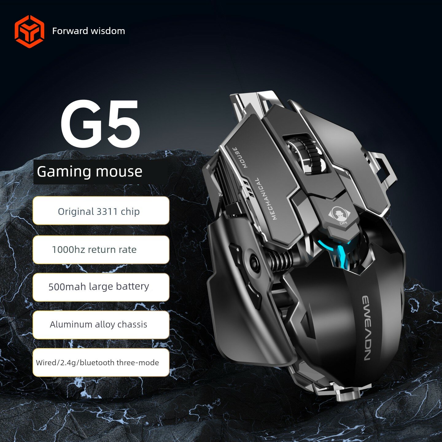 G5 игровая мышь беспроводная 3 режима USB/2.4G/Bluetooth сенсор PAW3311 1000Гц отчетный период 500 мАч батарея