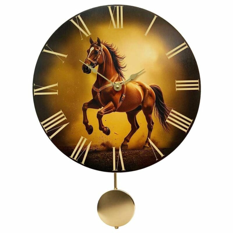 Настенные часы Династия из дерева Династия Настенные часы с маятником 08-102 Коричневая лошадь