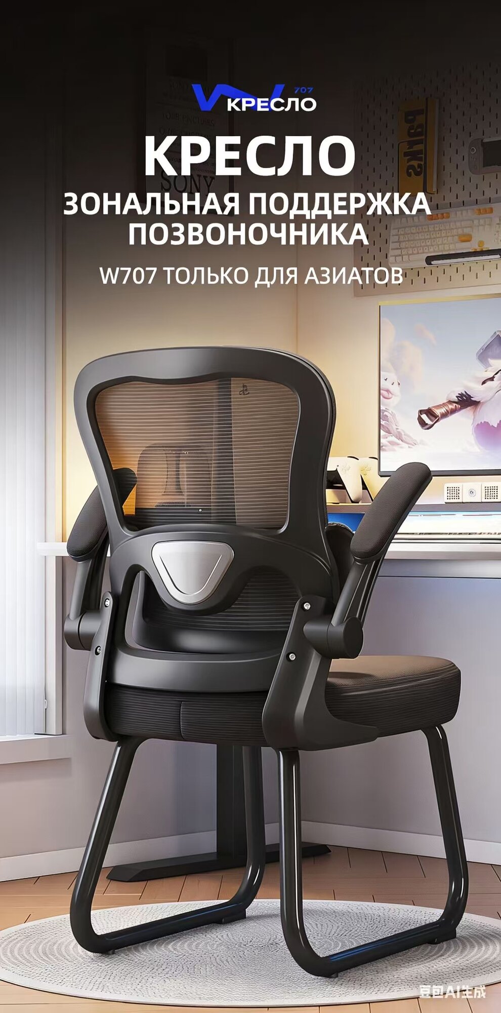 Кресло одри STYLE w707, офисное, с подголовником и подлокотниками, черное