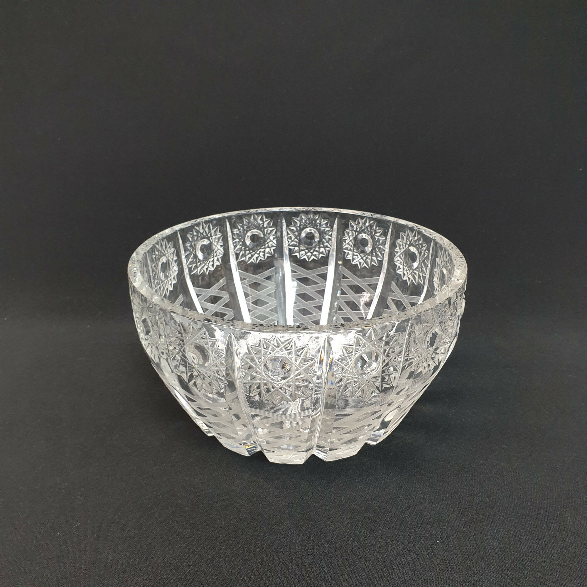 Винтажный салатник, хрусталь, алмазная резка, 2000 мл, СССР.