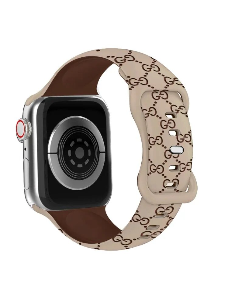 Силиконовый ремешок для Apple Watch 10-11 42мм/ Series 1-9 & SE 38мм, 40мм, 41мм/ SE 3 40мм, фитнес браслет с узором, Gucci