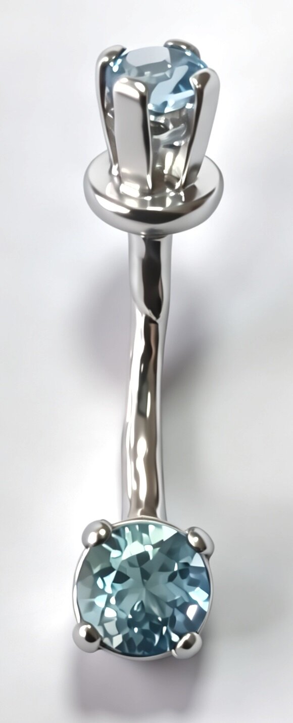 Пирсинг в пупок, серебро, 925 проба, родирование, топаз
