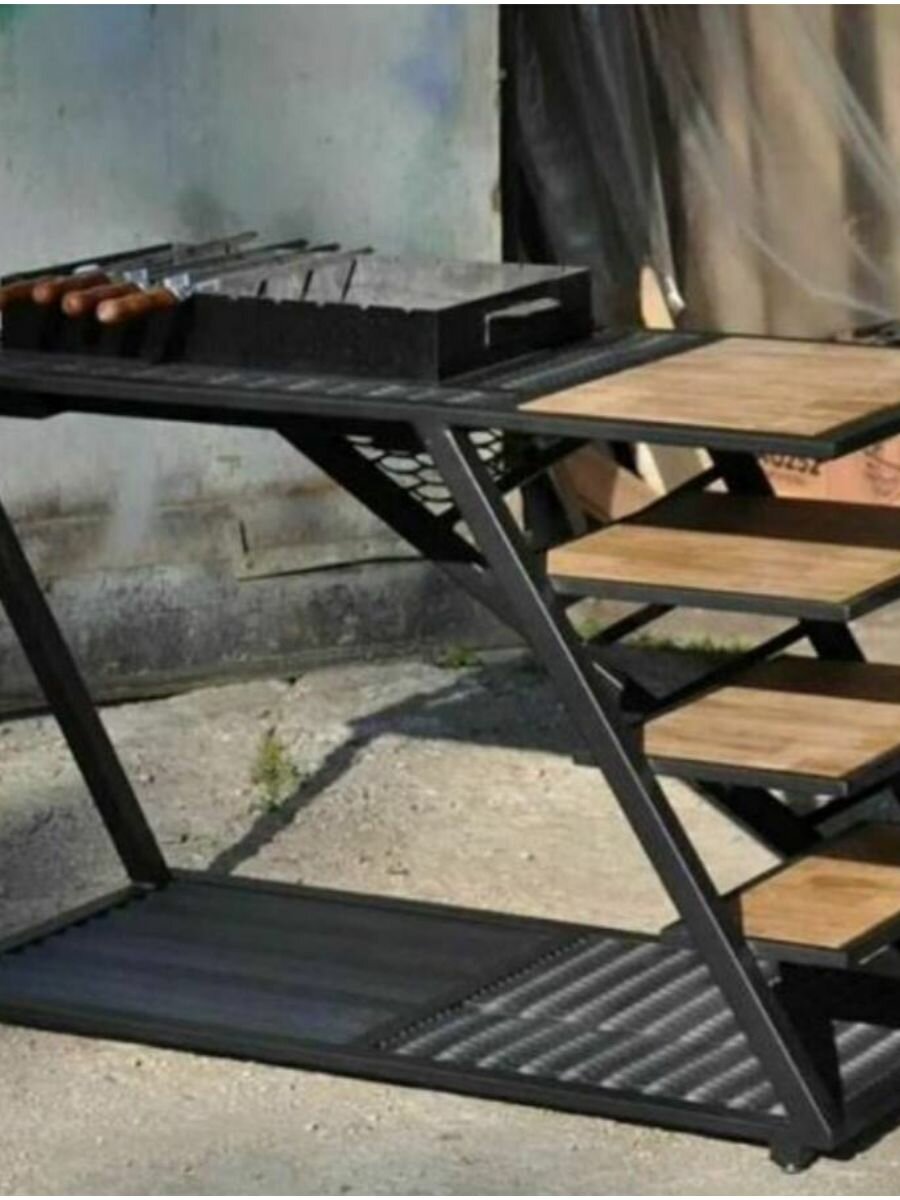 Мангал "Mangal Gold", компактность, сталь, ножки, дровница, боковой столик