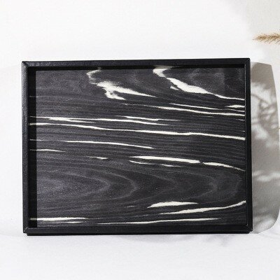 Черный кожаный прямоугольный поднос модель А с размерами 40x30x5 см для демонстрации мебели