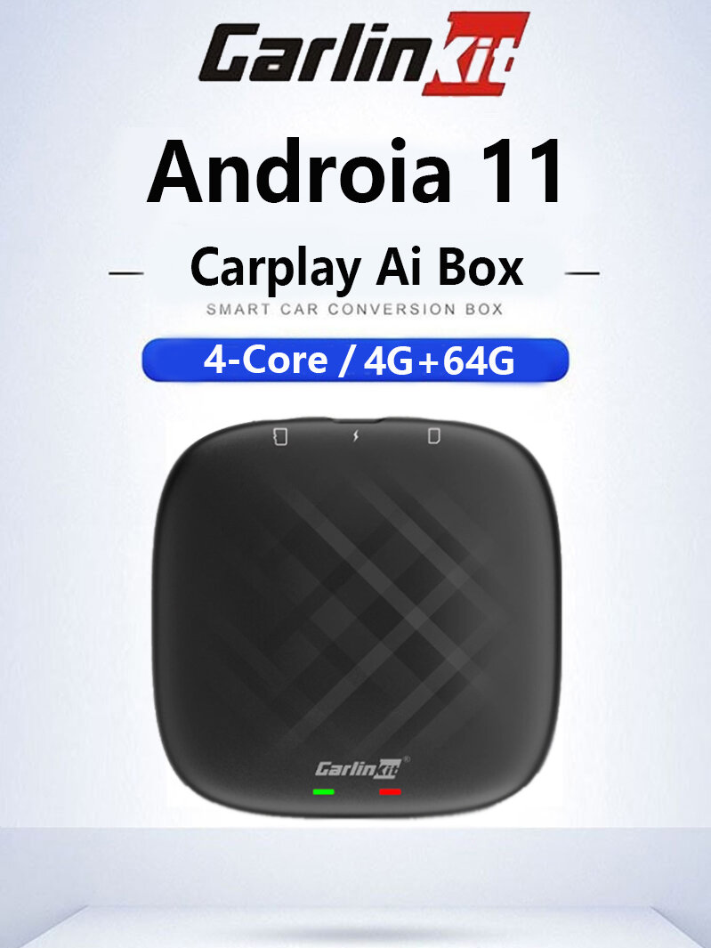 Адаптер Carlinkit CarPlay AI Box QCM2290 (Android 11, 2+16GB) — беспроводной CarPlay и Android Auto, Bluetooth и Wi‑Fi, чёрный