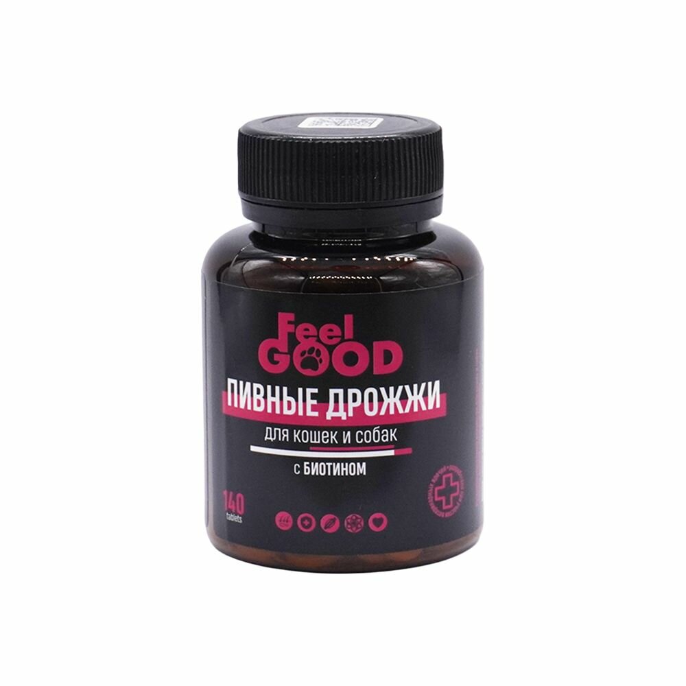 FeelGood Пивные дрожжи с биотином и чесноком для кошек и собак, 140 таблеток