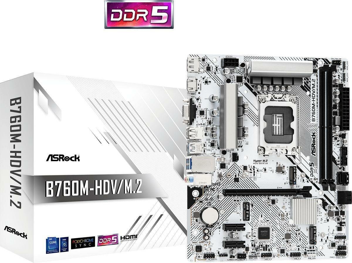 Материнская плата Asrock B760M-HDV/M.2 Socket 1700 B760 2xDDR5 1xPCI-E x16 mATX Retail