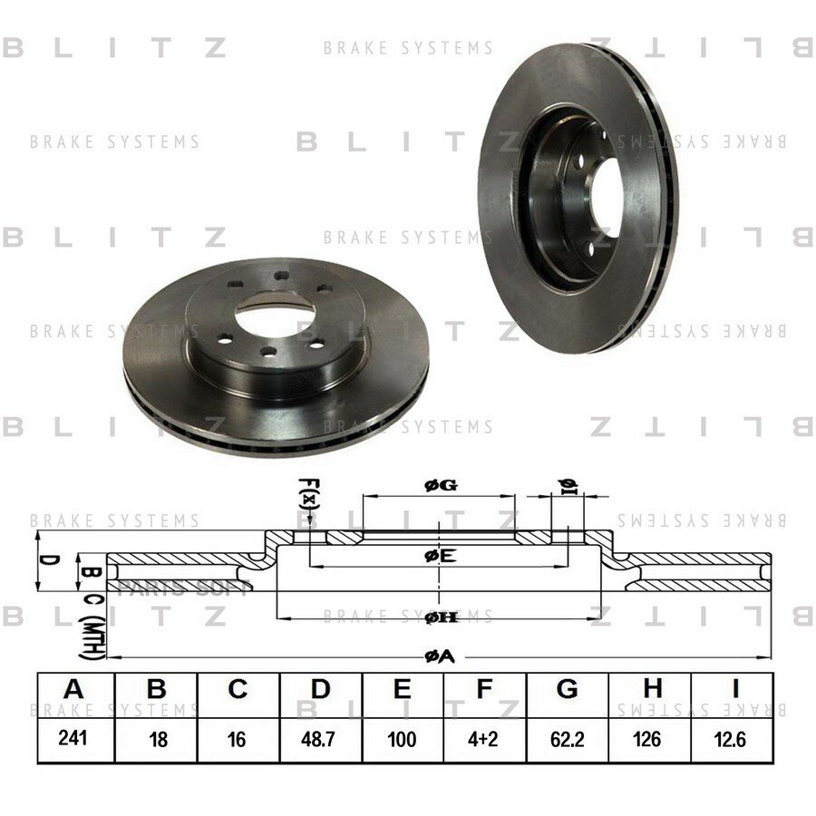 Диск тормозной HYUNDAI i10 1.1 08-/KIA PICANTO 1.0-1.1 04- передний вент. D 241мм BLITZ BS0230 | цена за 1 шт