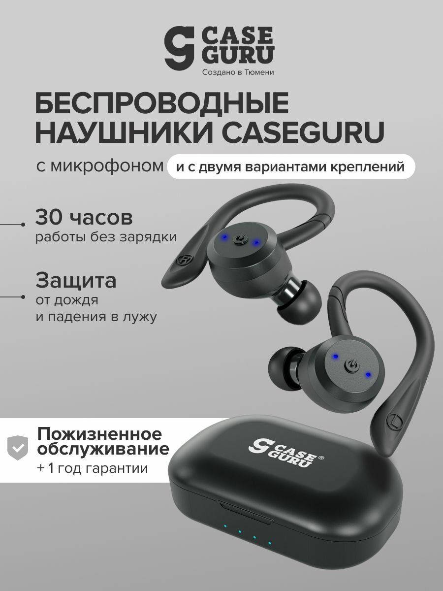 Беспроводные Bluetooth-наушники с влагозащитой CaseGuru CGPods Sport с микрофоном черные