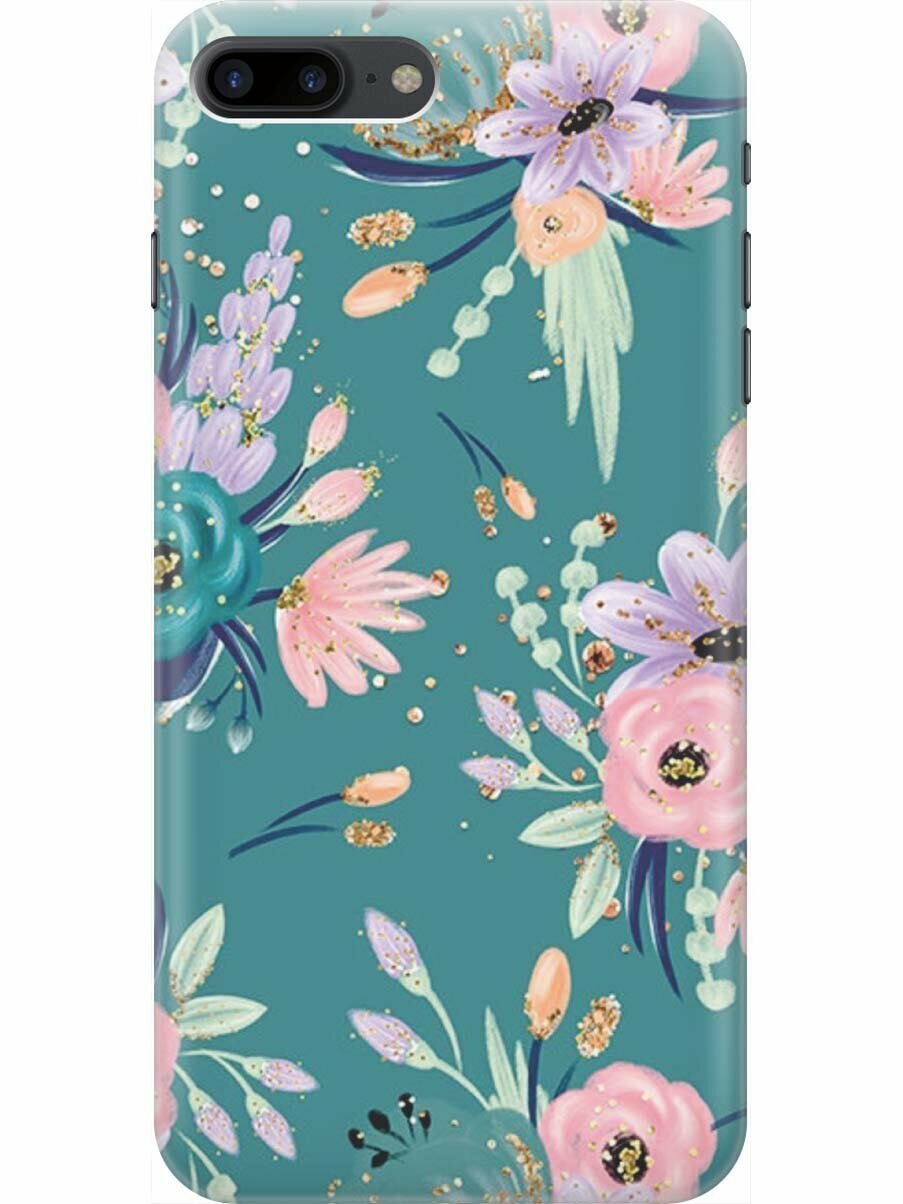 Силиконовый чехол на Apple iPhone 8 Plus / 7 Plus / Эпл Айфон 7 Плюс / 8 Плюс с рисунком "Цветы и золотые блестки"
