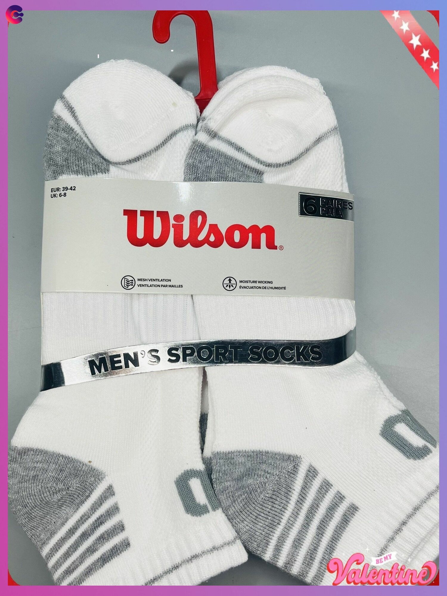 Носки Wilson, носки с антибактериальными свойствами, быстросохнущие и дезодорирующие, 6 пар