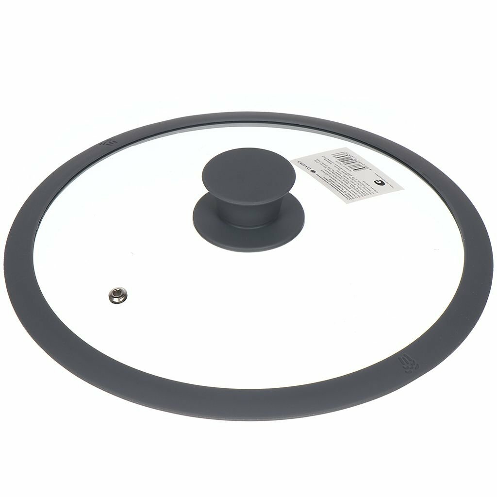 Крышка для посуды Daniks 24 см, стеклянная с силиконовым ободом, серая, для кастрюли и сковороды, с клапаном для пара, модель Мрамор.