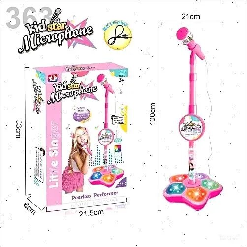 Детский микрофон на стойке Шоу, розовый, для детей от 3 лет / детские музыкальные инструменты