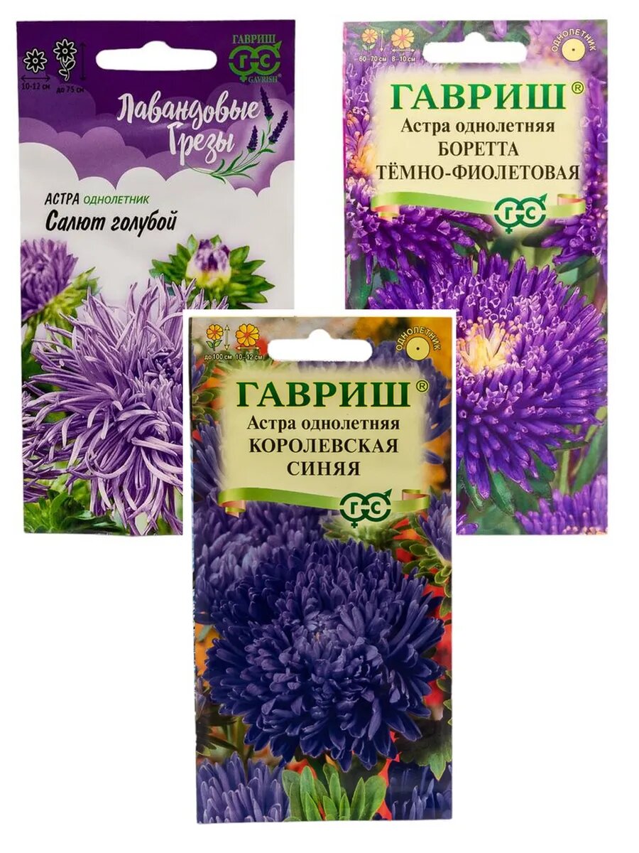 Набор семян Астра Салют голубой, Боретта и Королевская синяя