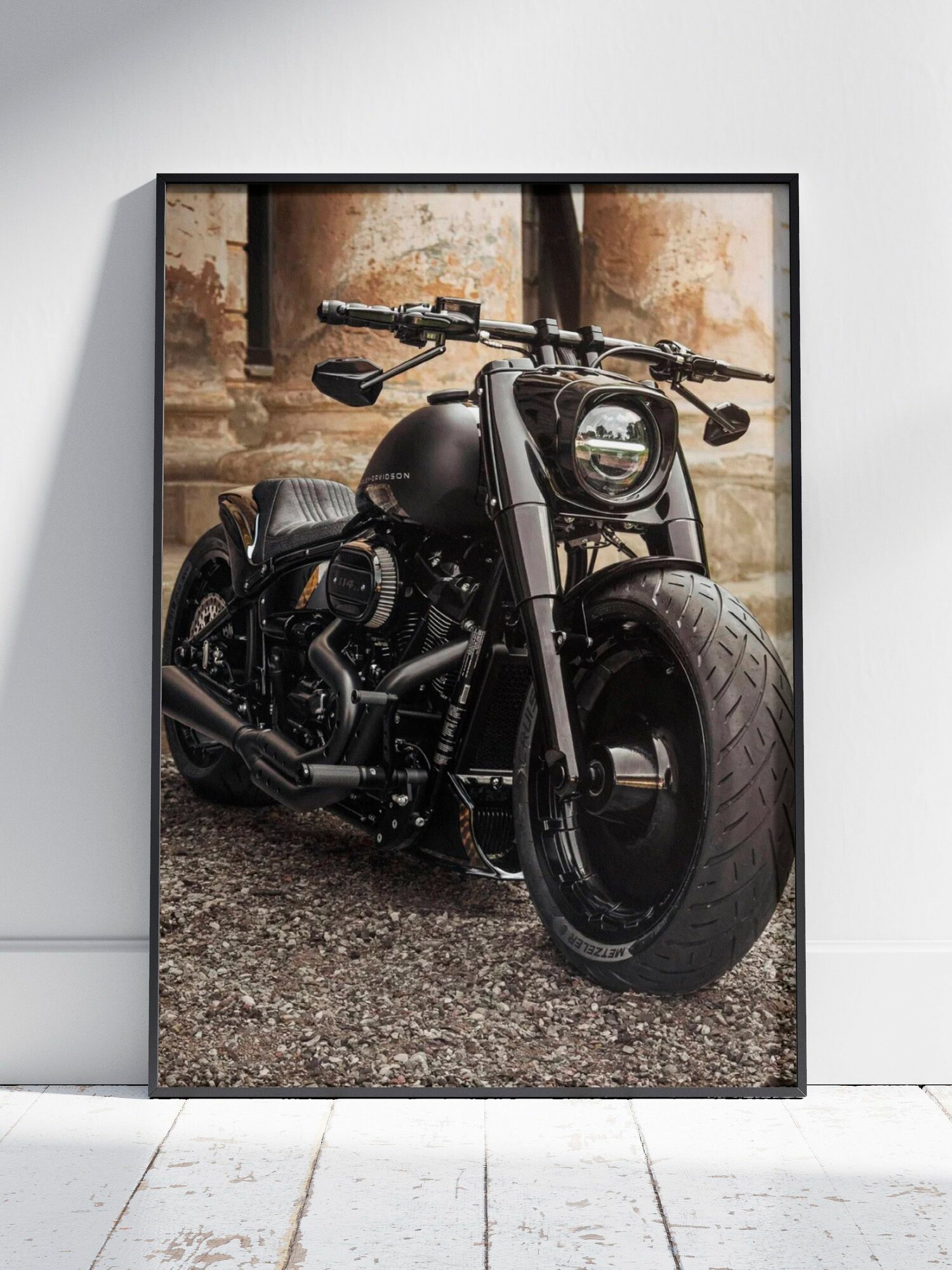 Плакат на стену для интерьера Мотоцикл (Harley-Davidson Softail Slim Custom) - Постер по мото и байкам формата A3 (30x42 см)