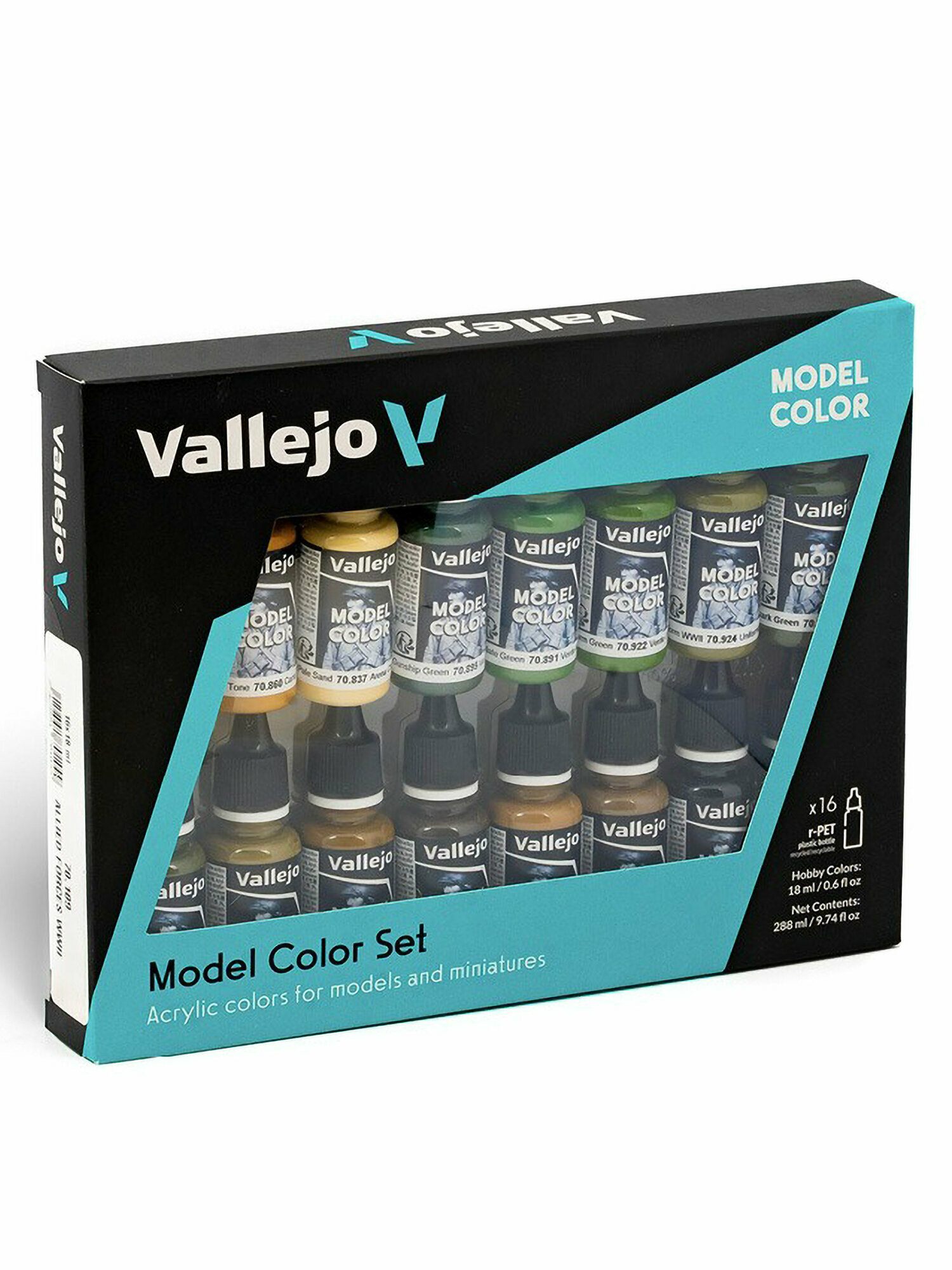 Набор акриловых красок Vallejo серии Model Color - Allied Forces WWII 70109, 16 шт по 18 мл