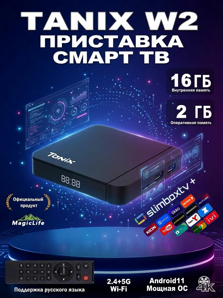 Медиаплеер Tanix W2 2/16GB S905W2 смарт ТВ приставка Android 11 караоке система
