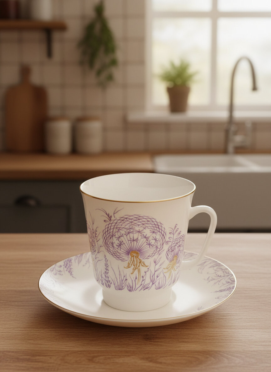 Кофейная пара "Одуванчики" форма Майская , Императорский фарфоровый завод, 165 мл