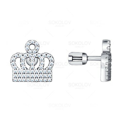 Серьги пусеты, серебро, 925 проба, родирование, фианит