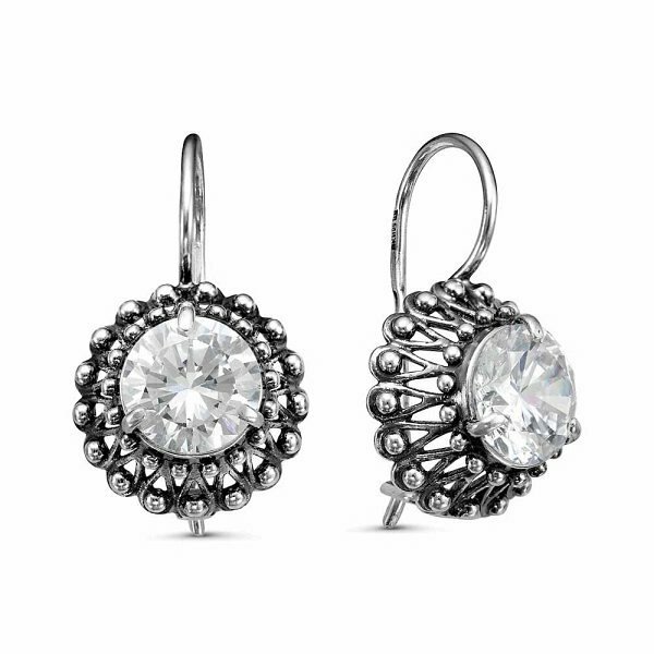 Серьги, серебро, 925 проба, родирование, фианит