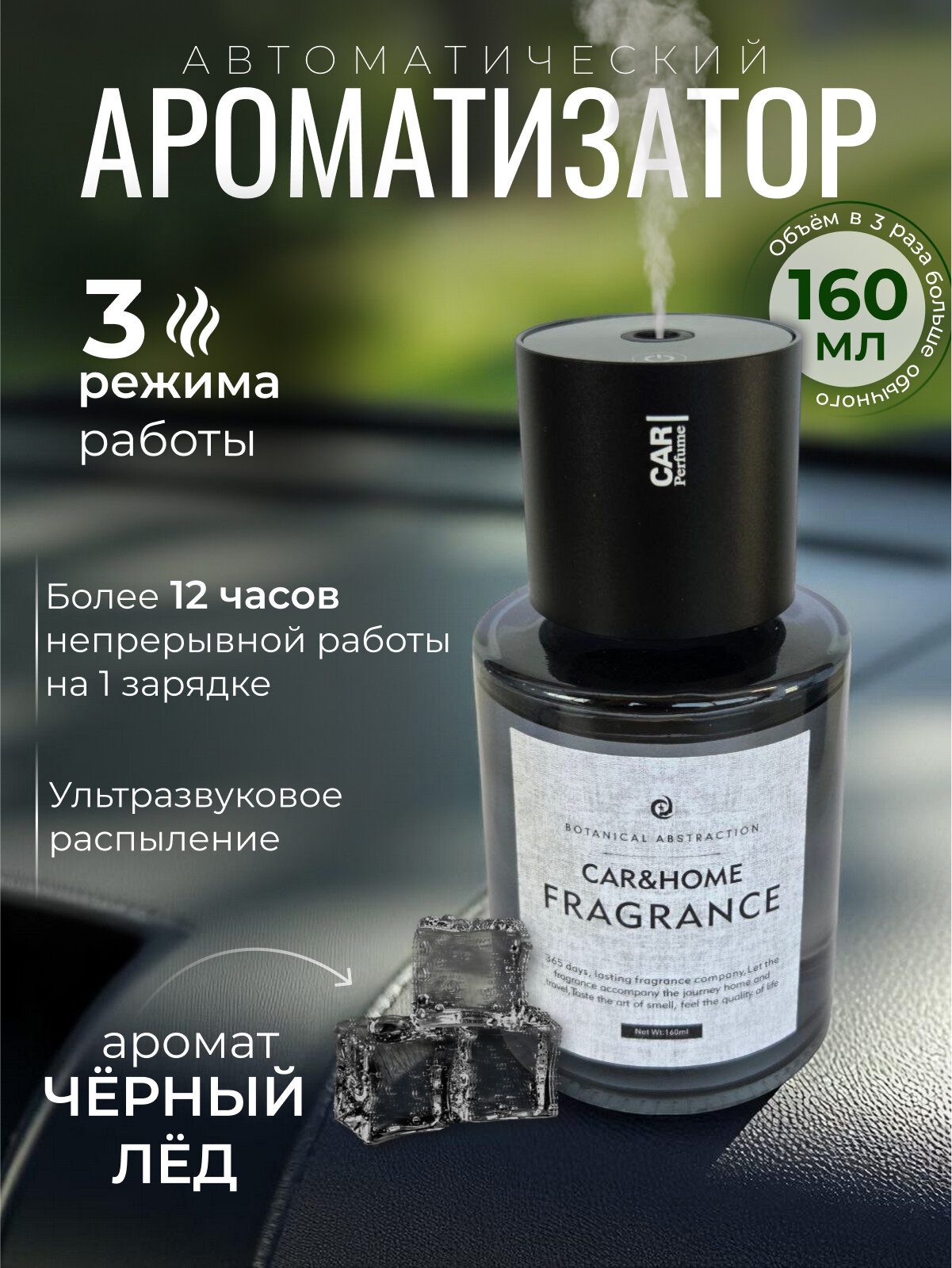 Ароматизатор в машину автоматический Black Ice/автомобильный ароматизатор черный лед/умный ароматизатор/подарок в машину