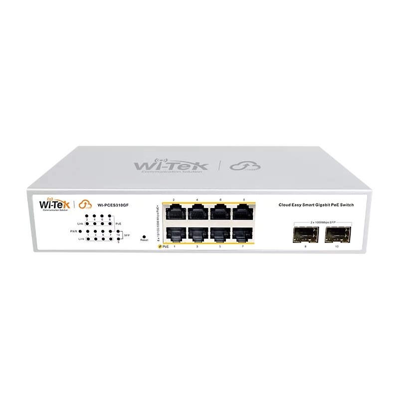 Настраиваемый коммутатор Wi-Tek WI-PCES310GF v2, PoE бюджет 120 Вт, порты 8 PoE GE, 2 SFP, Easy Smart