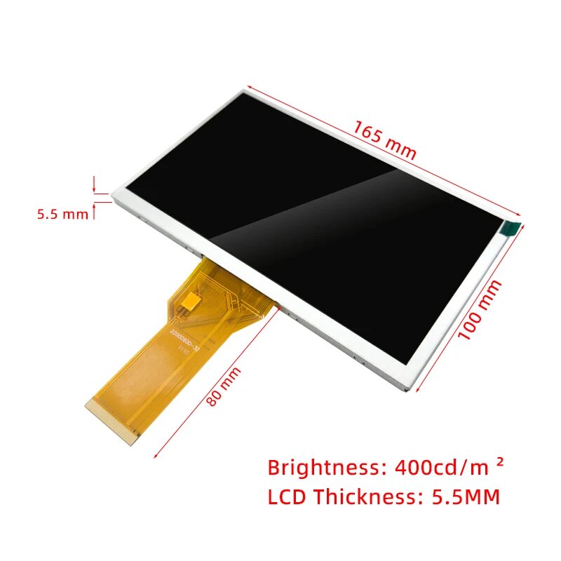 7" ЖК-дисплей 165x100 мм, 5.5 мм, 400 cd/m²