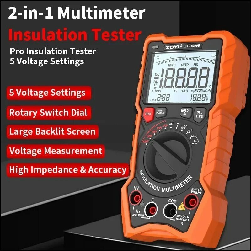 ZOYI ZT-1000R 2 в 1 цифровой мегомметр изоляционного сопротивления тестера 1000В