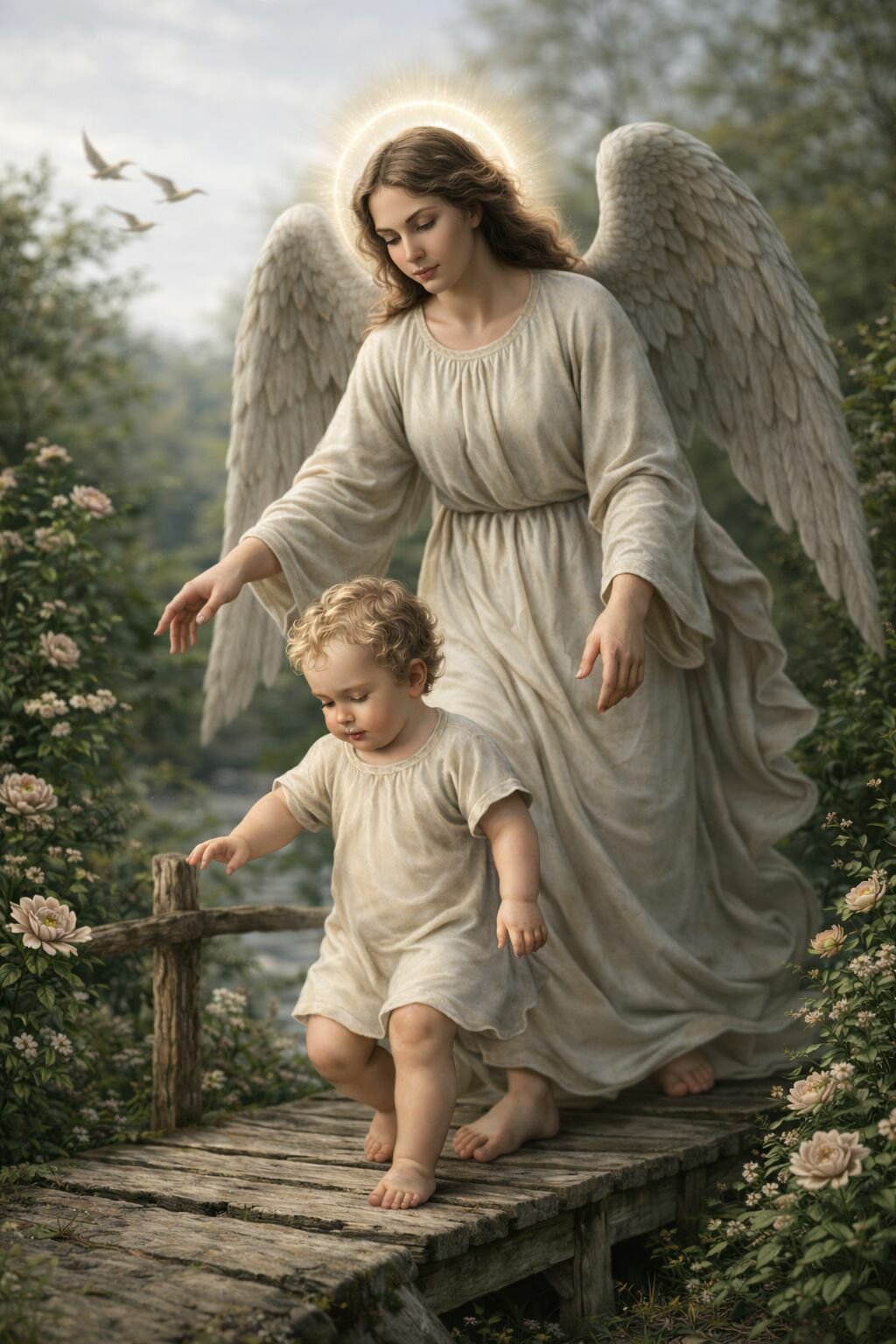 Алмазная Картина "Ангел-хранитель" 5D Круглый Бриллиант 30х40 См