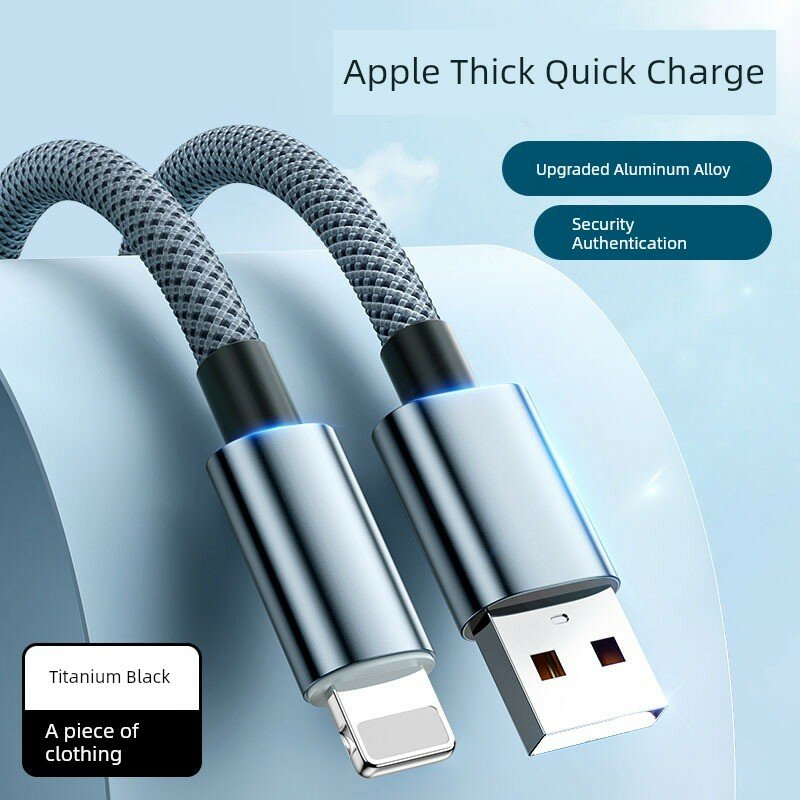 Черный толстый оплетенный кабель Apple USB 1 м для iPhone 15/14/13 Pro Max и iPad