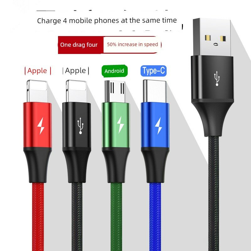 Кабель Baseus для зарядки Apple (один на четыре), iPhone X (четыре в одном), с двумя портами Type-C, для двух телефонов