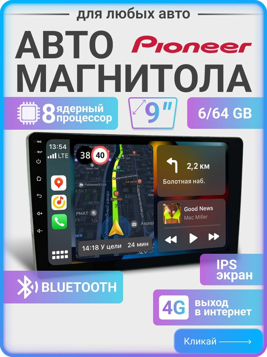 Магнитола для авто с блютуз 2 din 9 дюймов андроид